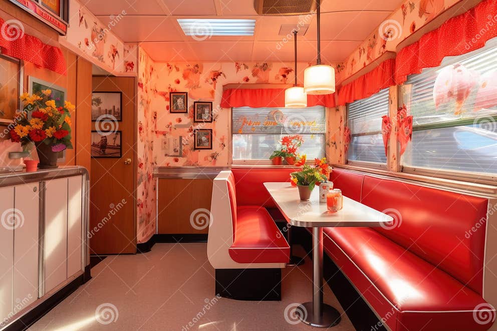 1950s Style Diner Booth with Nostalgic Decorations Stock Photo - Image ...
