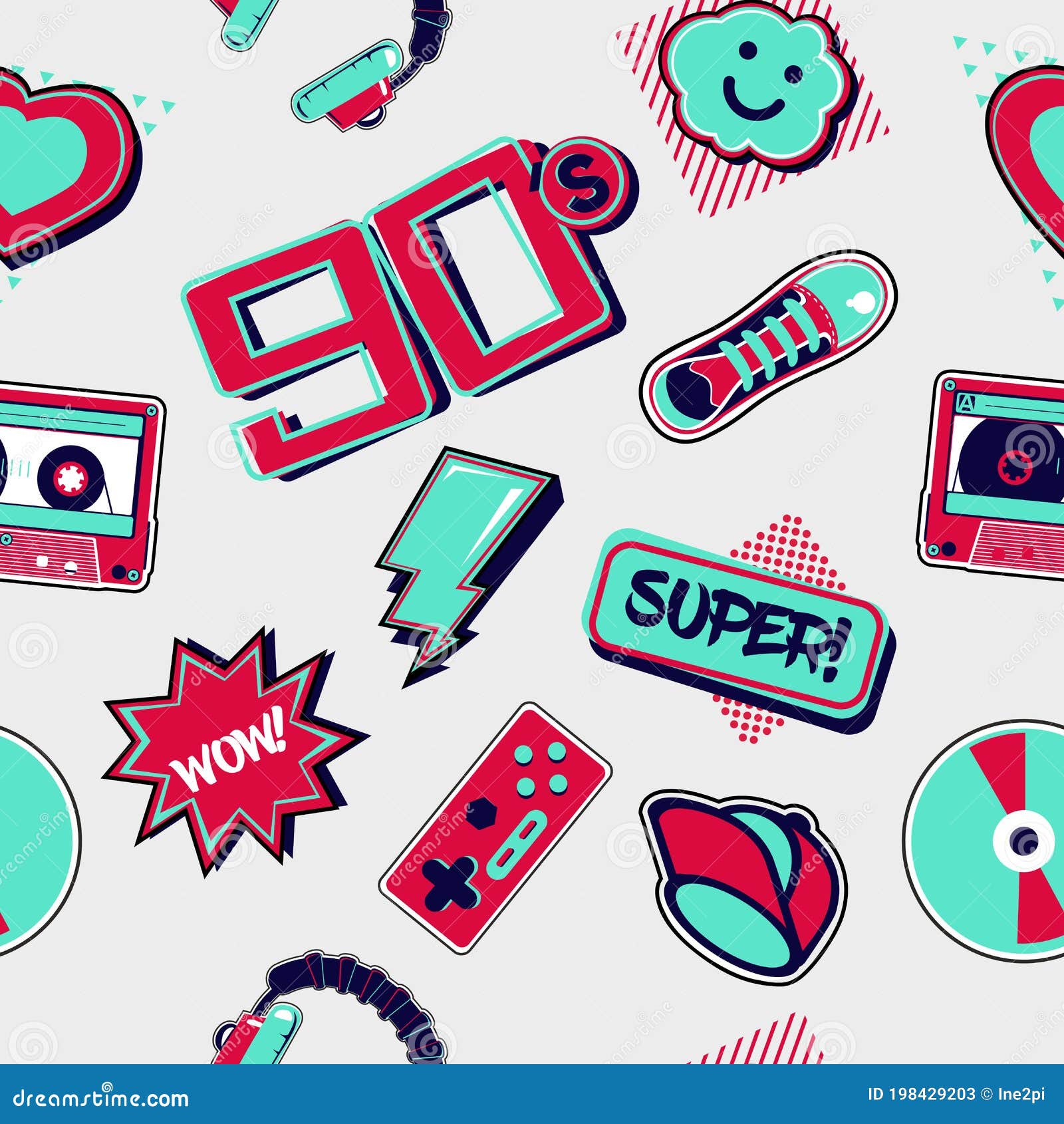 90s Style Seamless Pattern. Funky Style Drawning. Retro Music ...