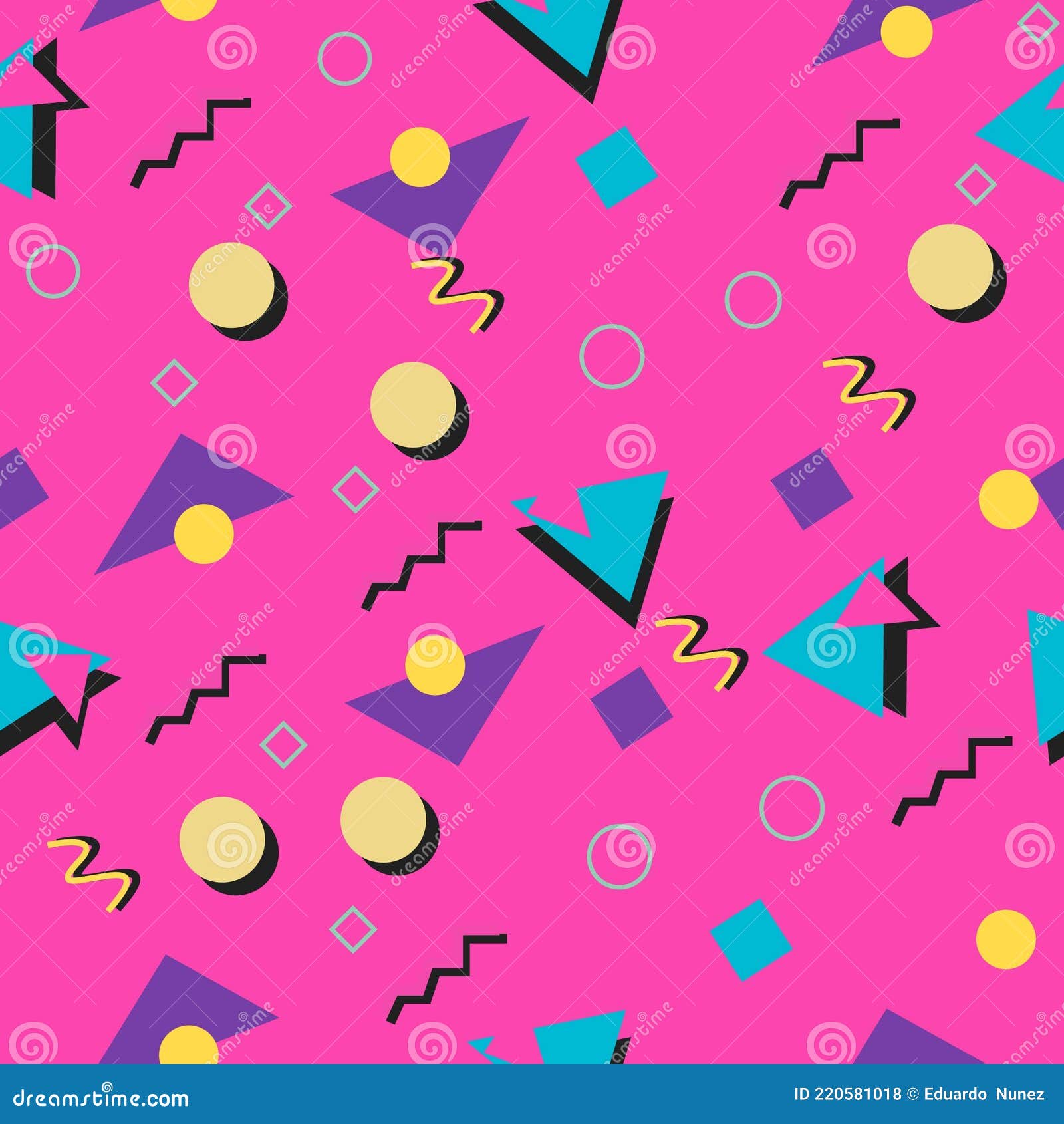 90Â´s and 80Â´s Style Seamless Pink Pattern Stock Vector - Illustration ...
