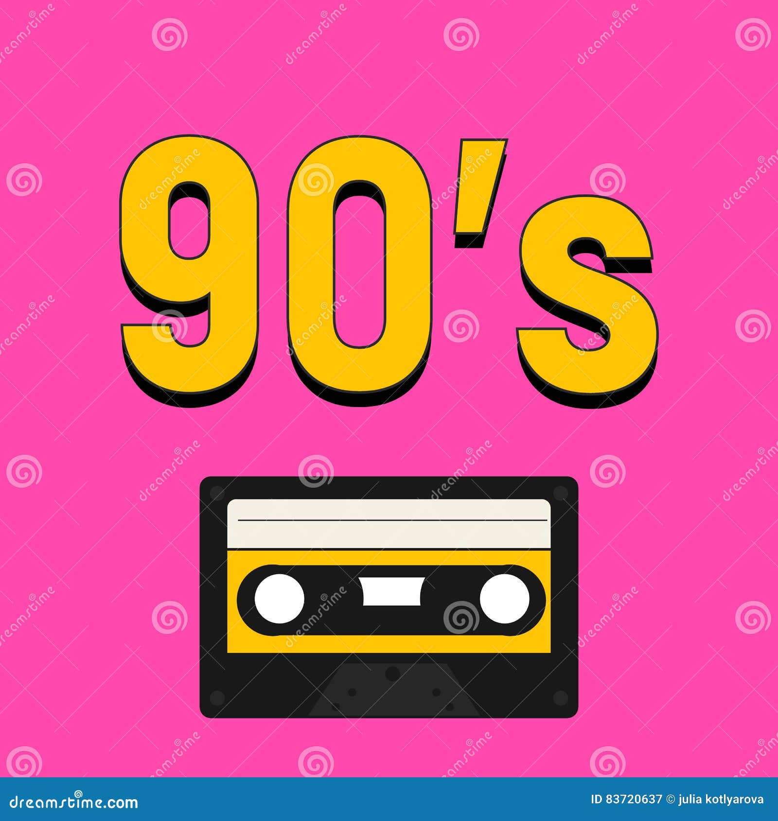 90`S Style with Yellow Numbers and Cassette Tape Stock Vector ...
