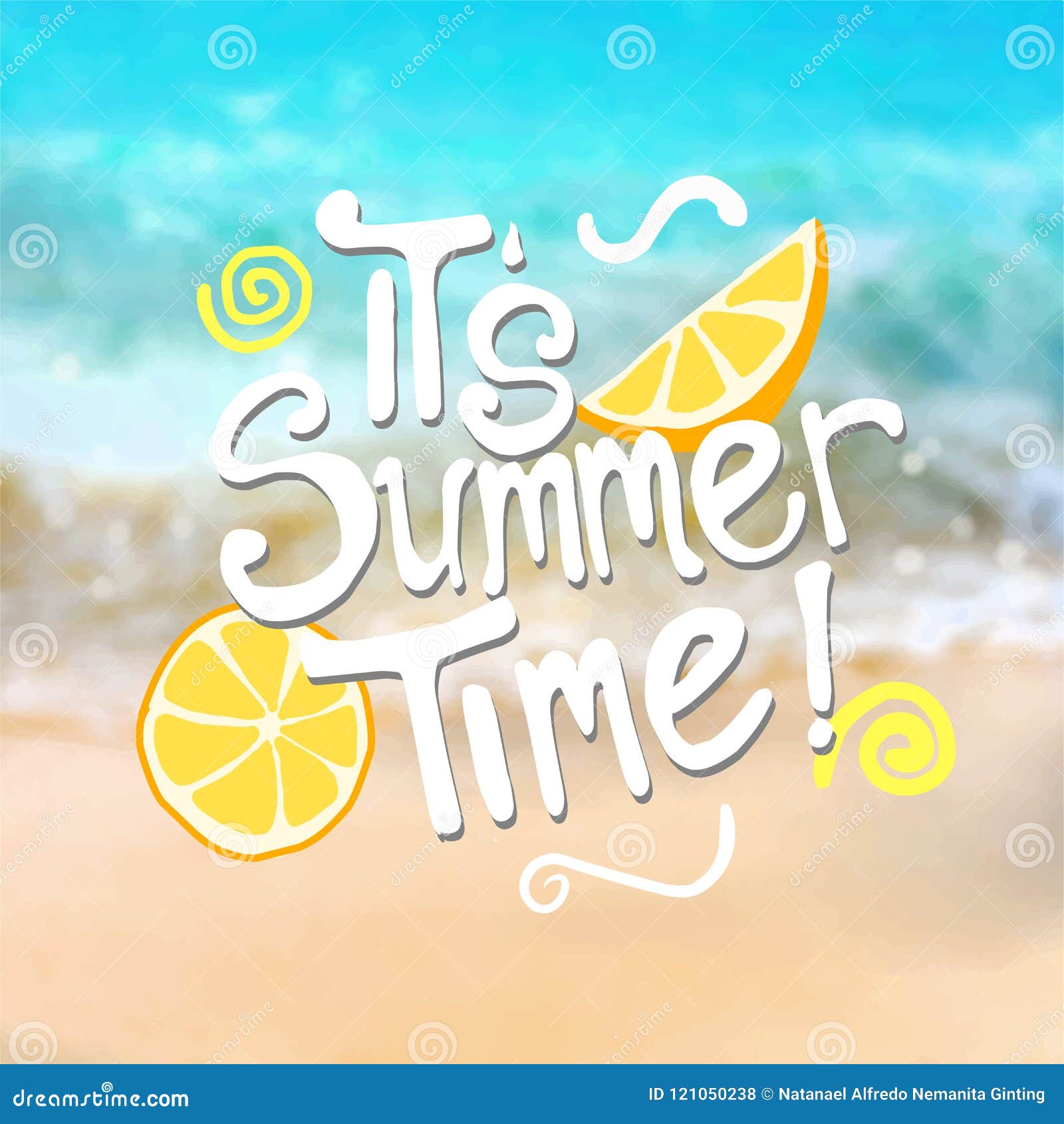 It`s Summer Time Typography on Blurred Beach Background Stock Vector ...