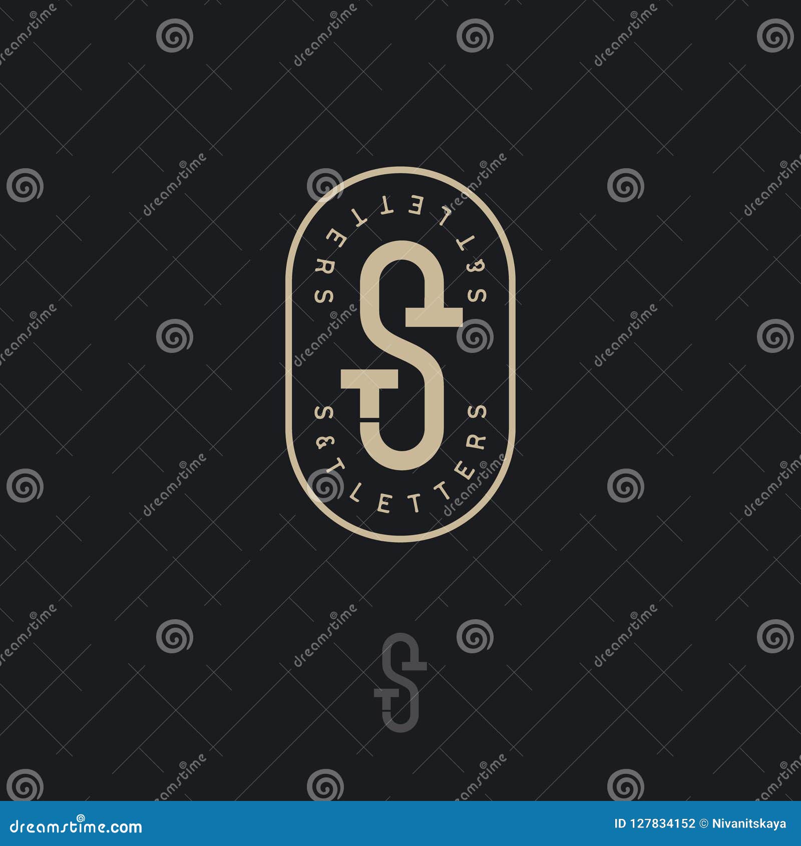 S T Letters S And T Monogram Consist Of Gold Line On Oval Shape Stock
