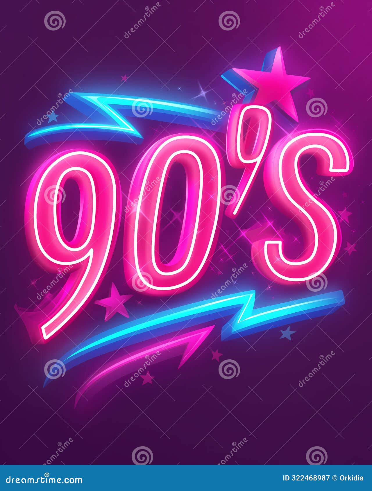 90 S Theme Background in Neon Colors Stock Illustration - Illustration ...