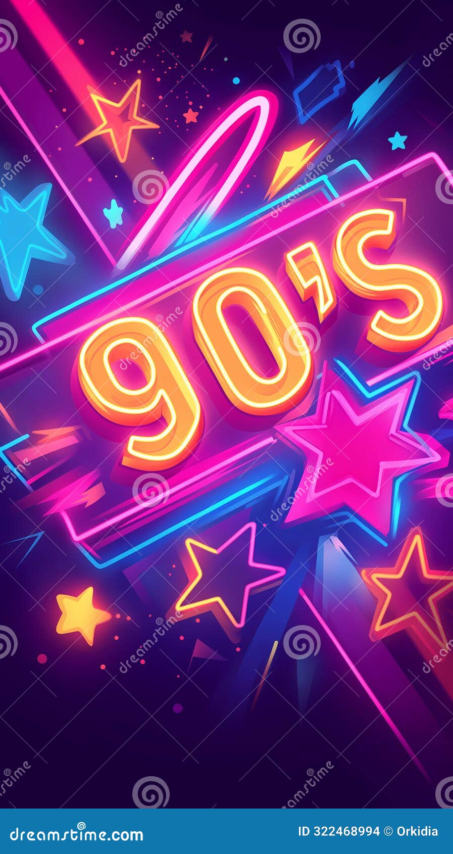 90 S Theme Background in Neon Colors Stock Illustration - Illustration ...