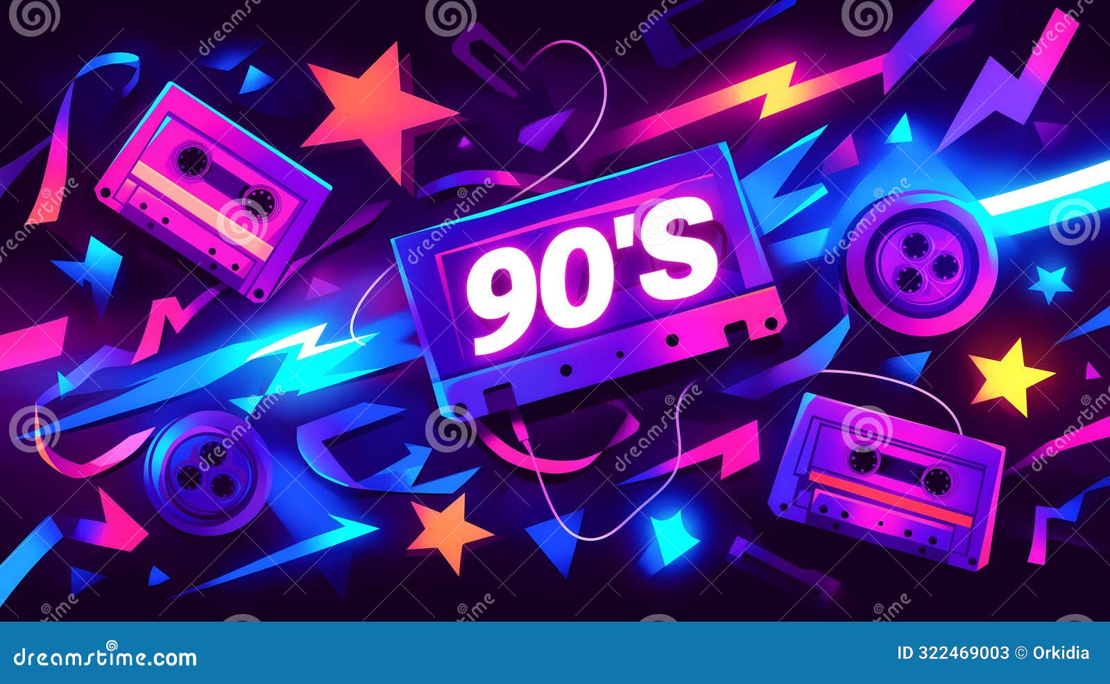90 S Theme Background in Neon Colors Stock Illustration - Illustration ...