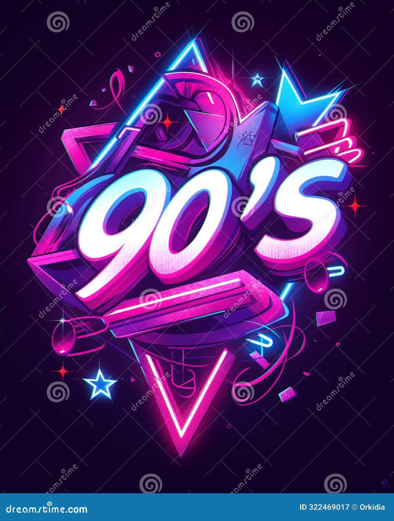 90 S Theme Background in Neon Colors Stock Illustration - Illustration ...