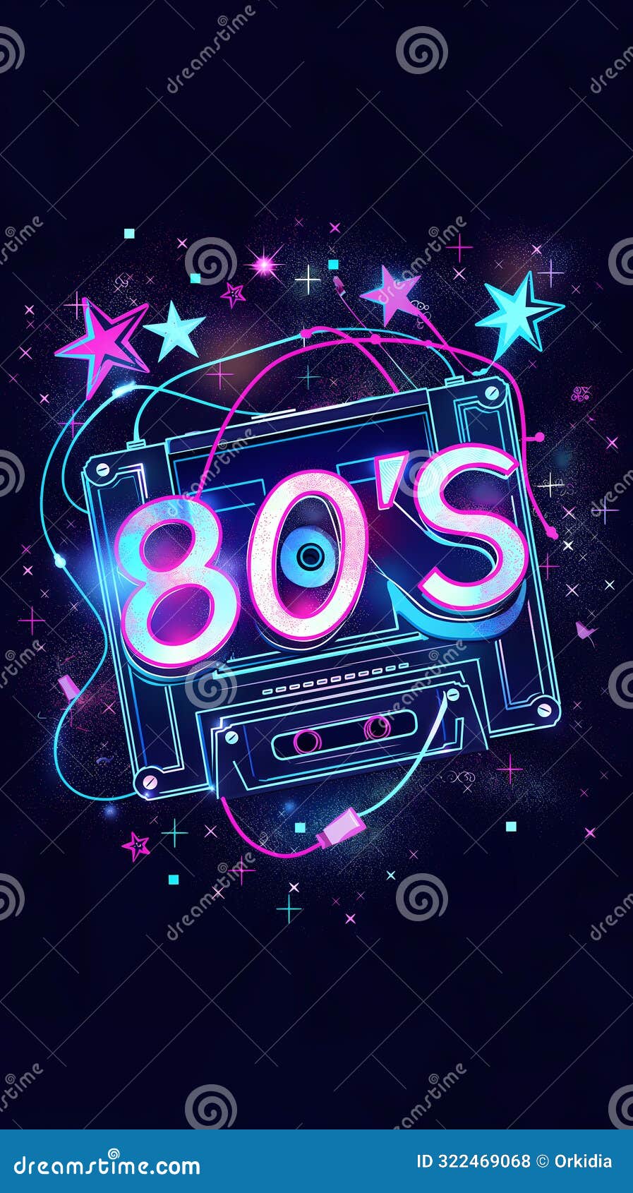 80 S Theme Background in Neon Colors Stock Illustration - Illustration ...