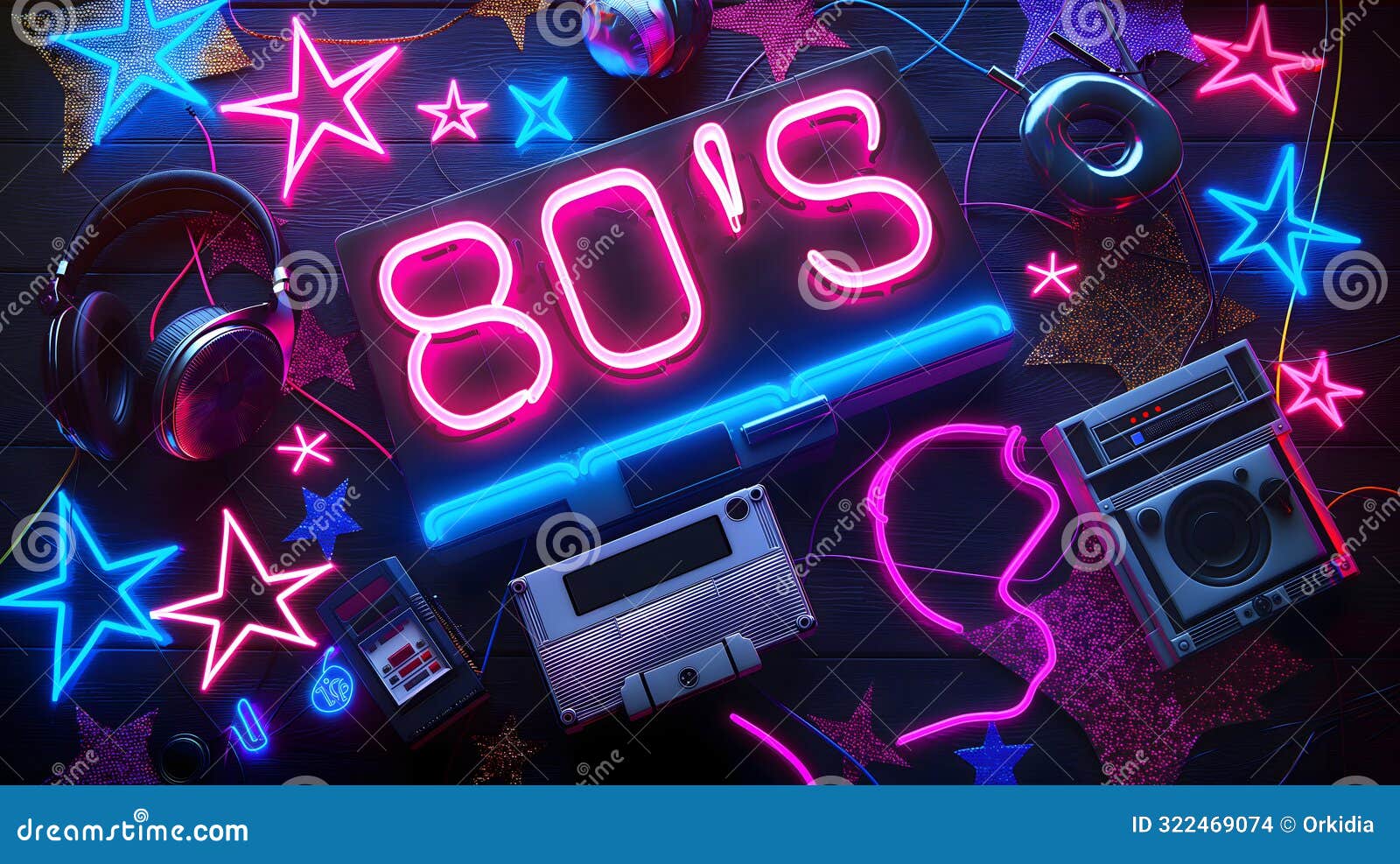 80 S Theme Background in Neon Colors Stock Illustration - Illustration ...