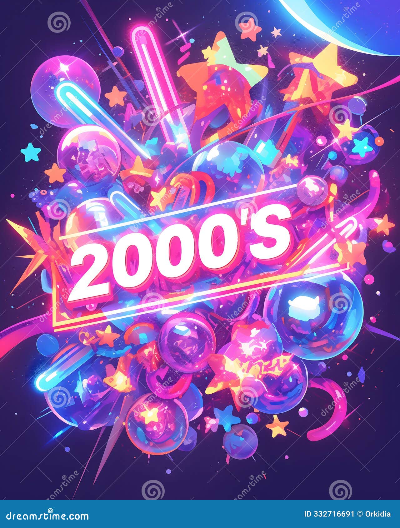 2000 S Theme Background in Neon Colors Design Stock Illustration ...