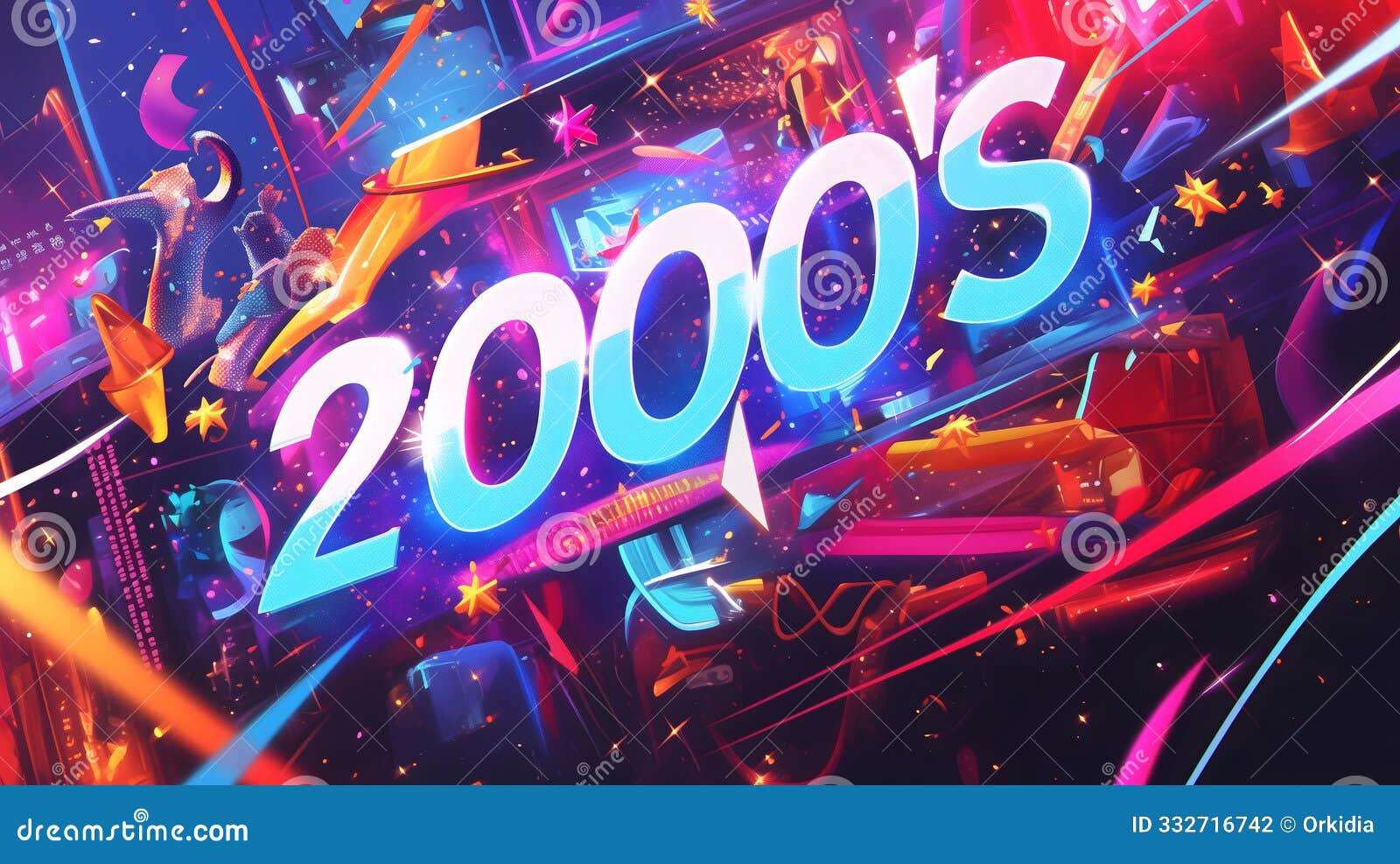 2000 S Theme Background in Neon Colors Design Stock Illustration ...