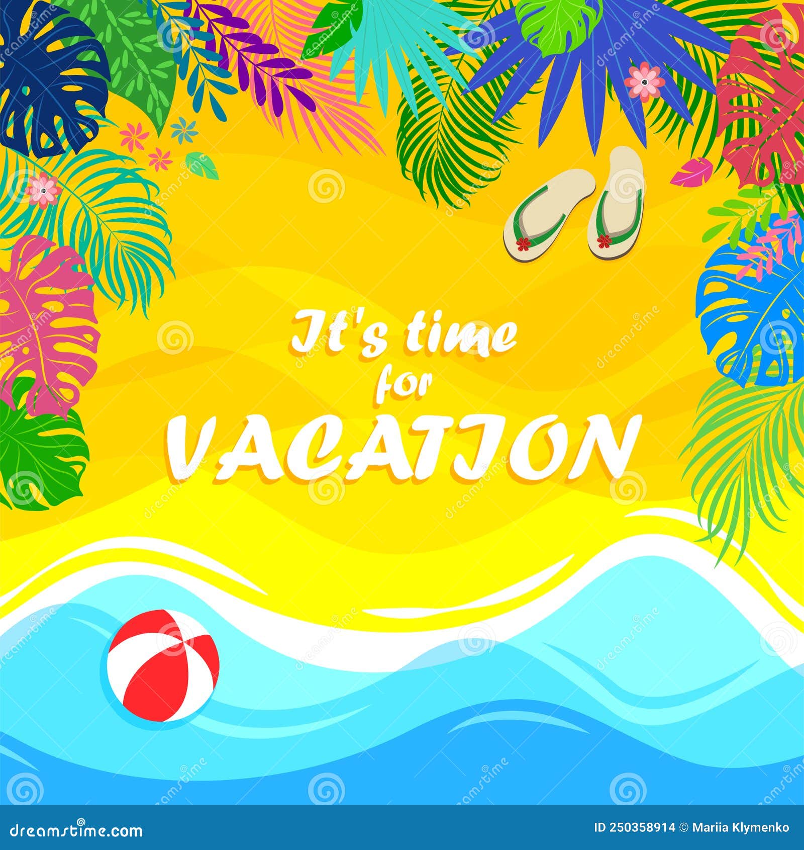 It`s Time for Vacation. Aerial View of Summer Beach Stock Vector ...