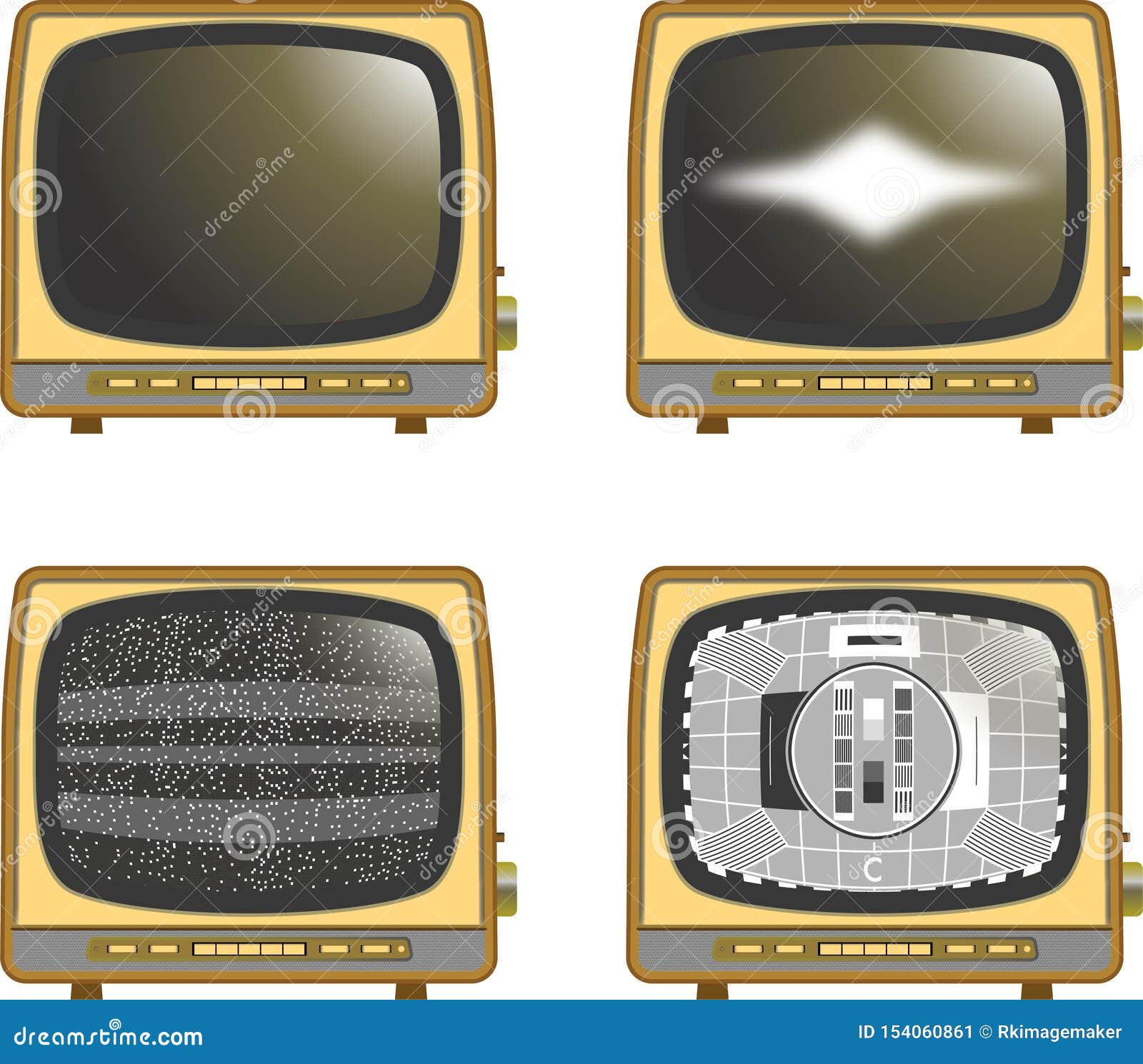 Turn on TV, Powering-up, Fuzzy Reception and Test Card Stock Vector ...