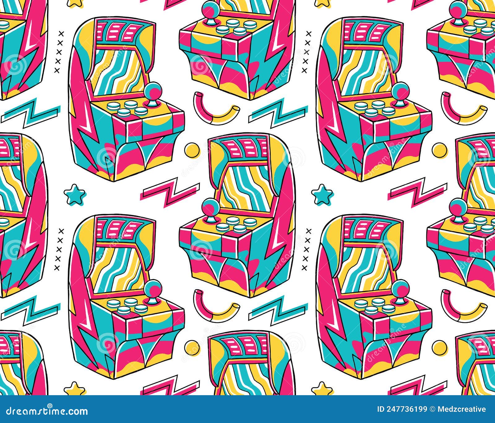 90`s Vibe Game Arcade Machine Seamless Pattern Stock Vector ...