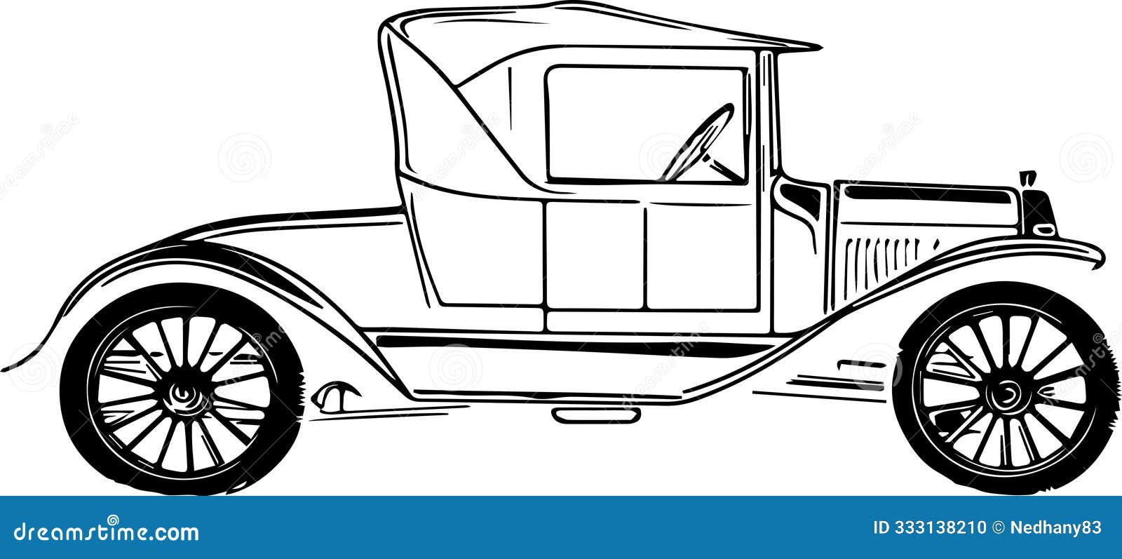 1920s Vintage Convertible Car Side Profile Drawing Stock Illustration ...
