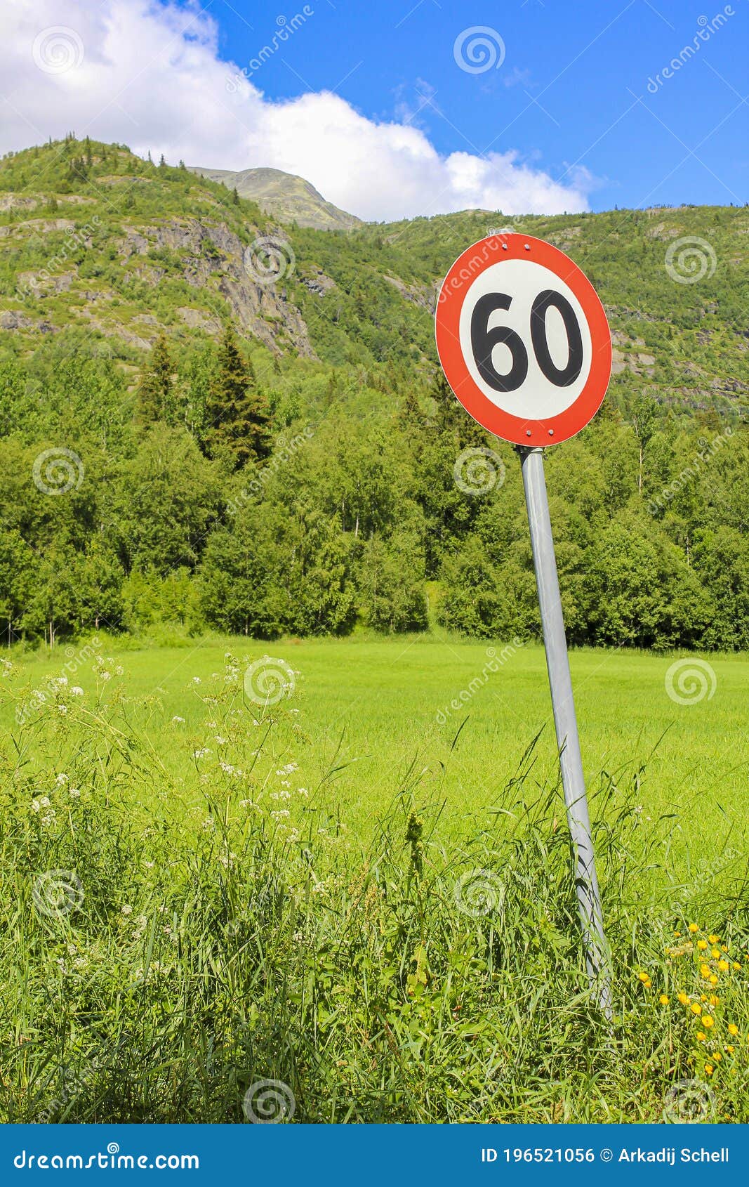 60s Zone 60 Road Sign Around Red, Norway Stock Photo - Image of ...