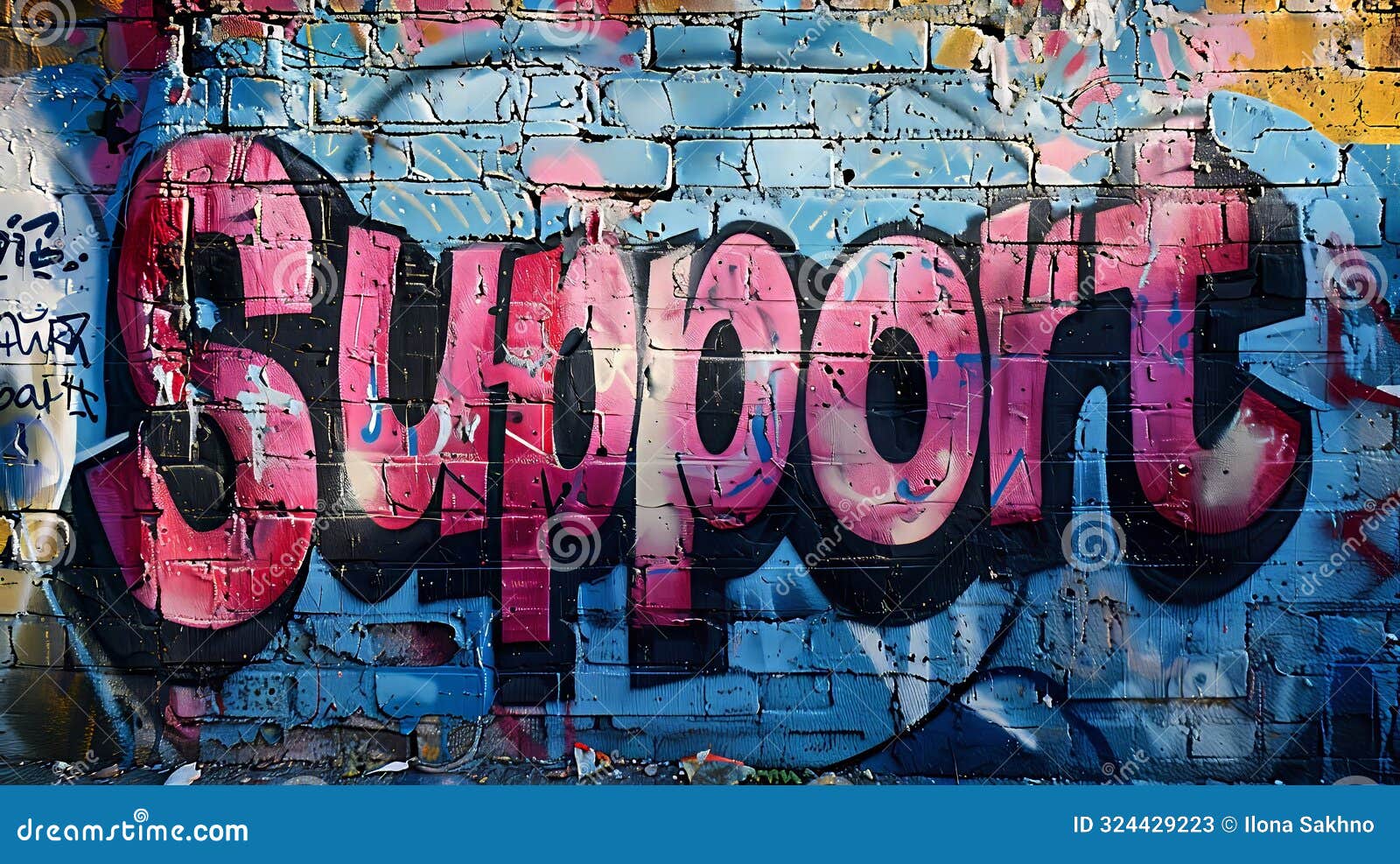 Support Graffiti Text on a Brick Wall Stock Illustration - Illustration ...