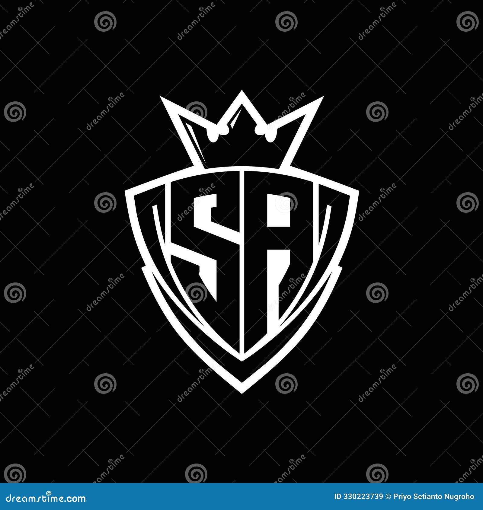 SA Letter Logo with Sharp Triangle Shield Shape with Crown Inside White ...
