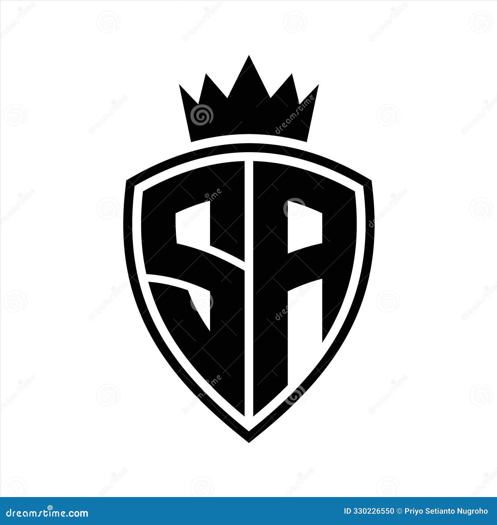 SA Letter Monogram Shield and Crown Outline Shape with Black and White ...