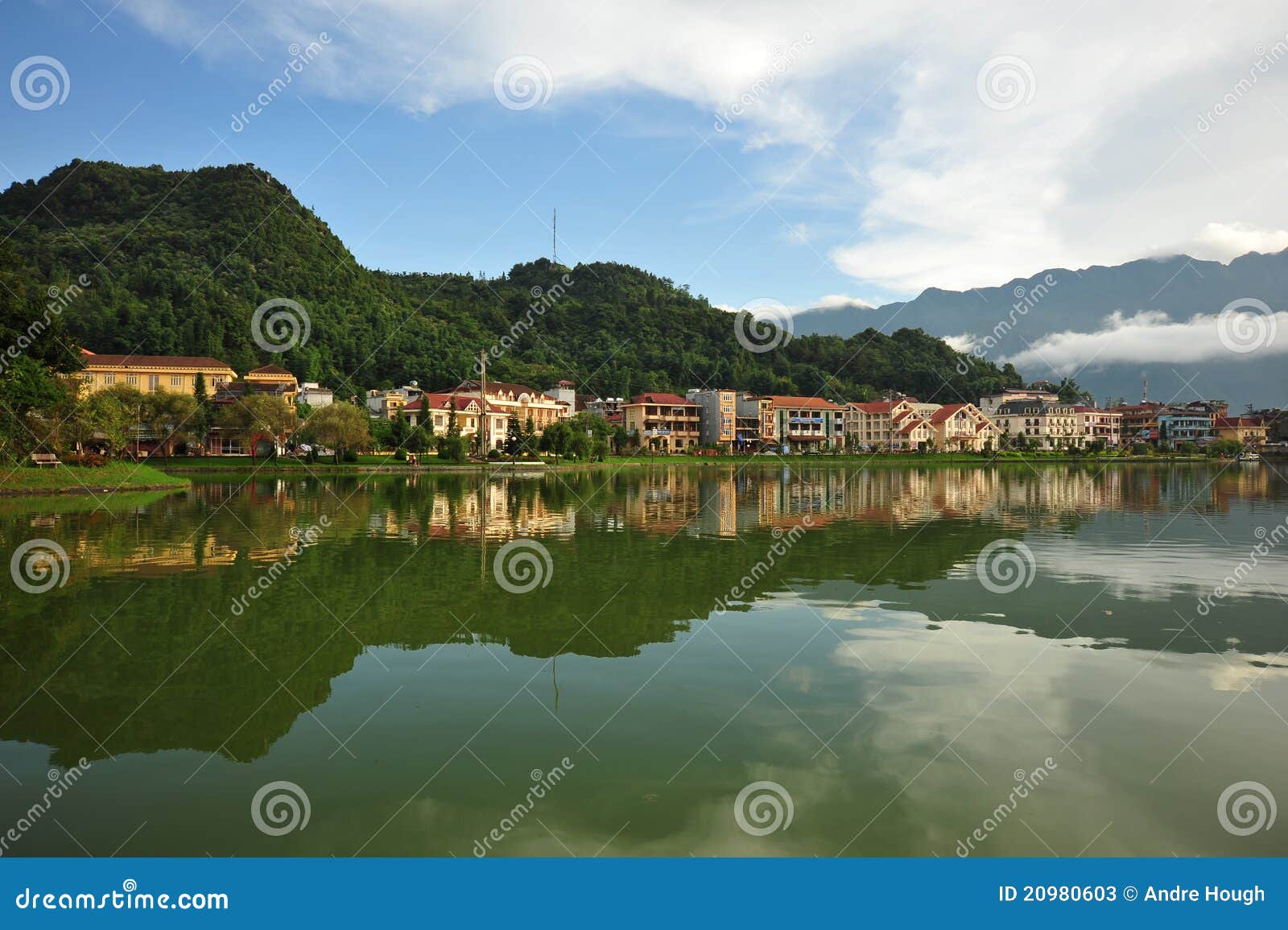 Sa Pa town stock image. Image of water, lake, reflection - 20980603