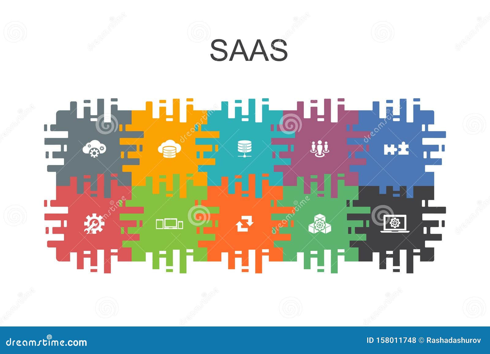 SaaS Cartoon Template with Flat Elements Stock Vector - Illustration of ...