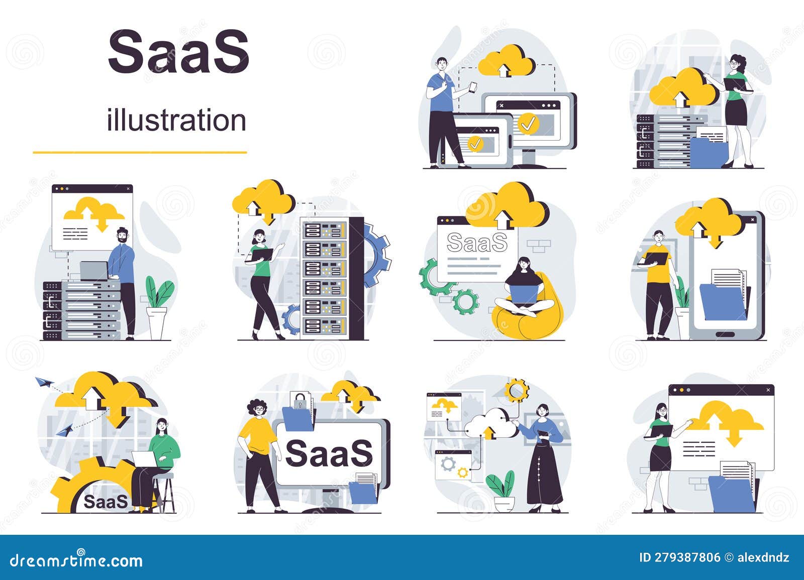 SaaS Concept With People Scene In Flat Cartoon Design. | CartoonDealer ... SaaS Concept With People Scene In Flat Cartoon Design. | CartoonDealer ...