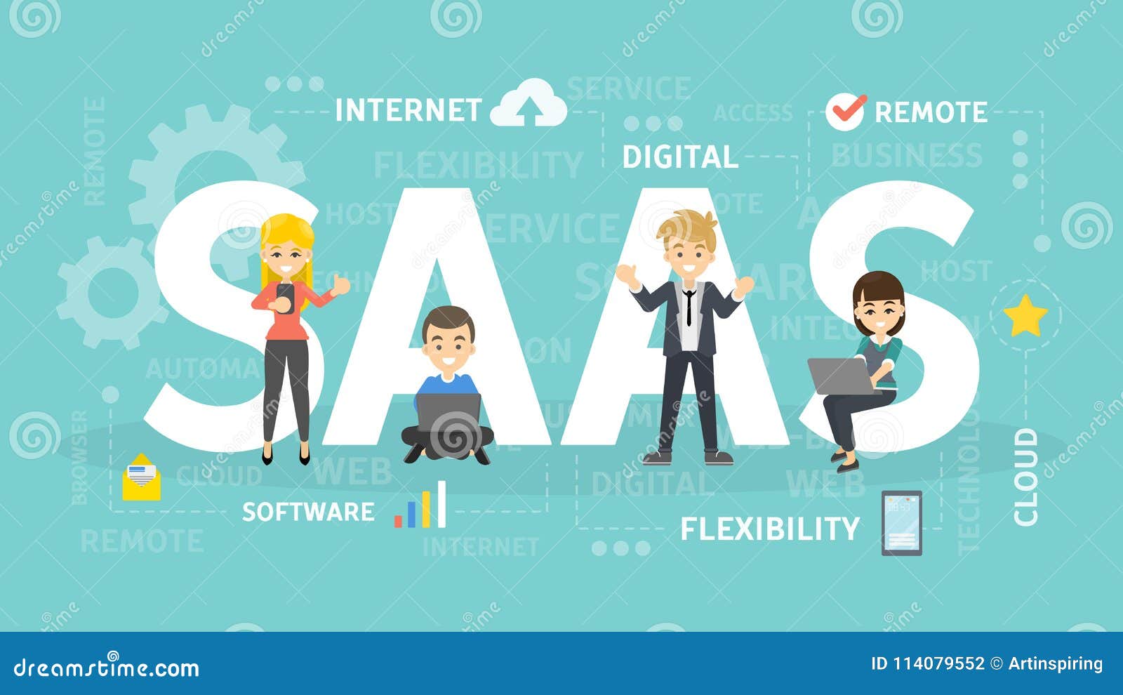 SAAS concept illustration. stock vector. Illustration of digital ...