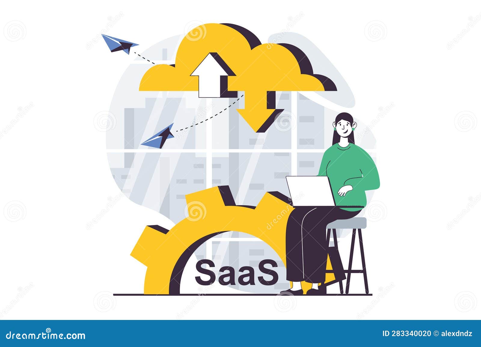 SaaS Concept with People Scene in Flat Design for Web Stock ...