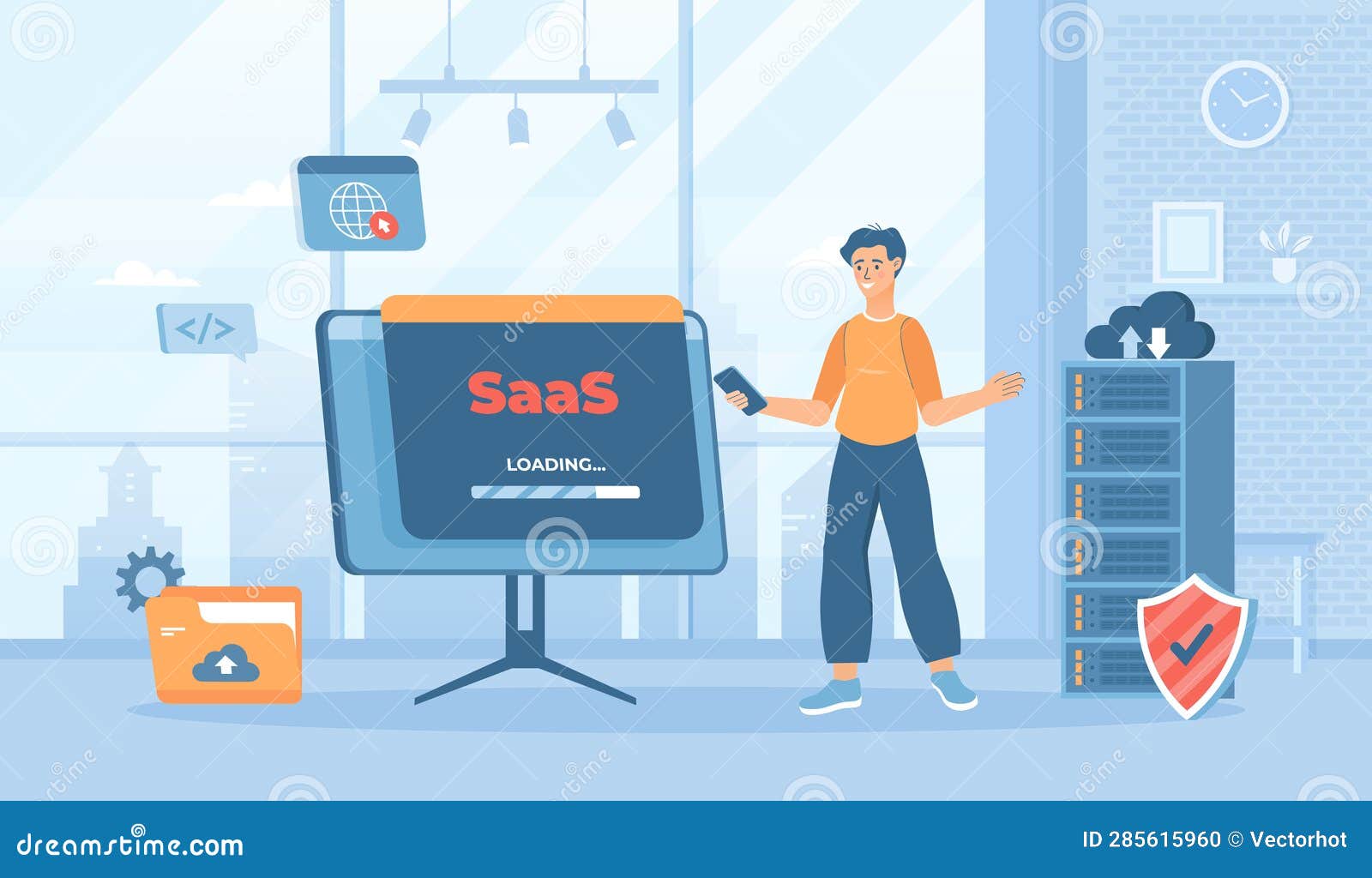 Saas Concept Software As A Service Cloud Computing And Storage Stock Vector Illustration Of