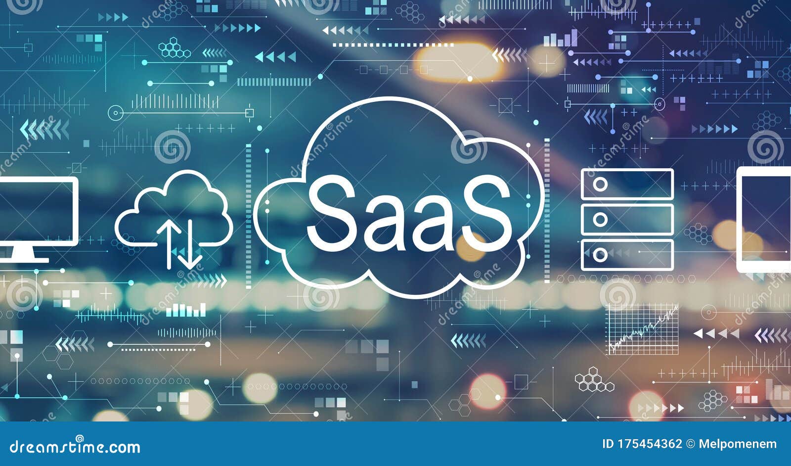 SaaS - Software As a Service Concept with Blurred City Lights Stock ...