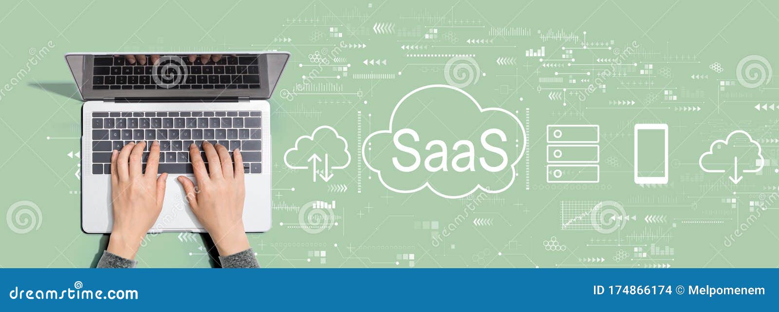 SaaS - Software As a Service Concept with Person Using Laptop Computer ...