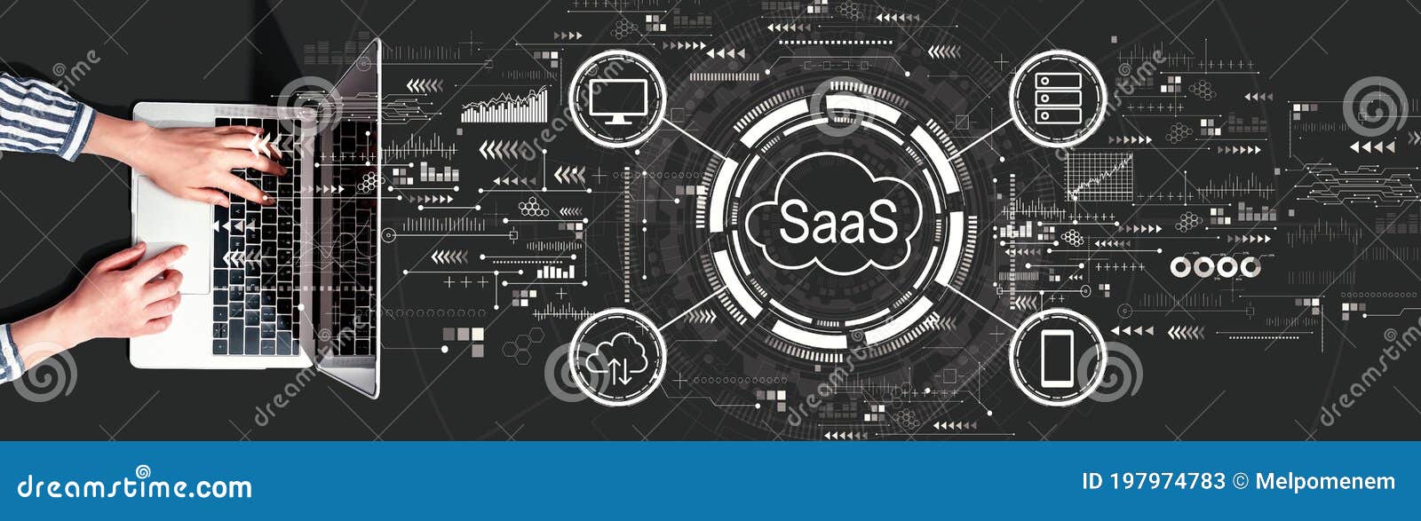 SaaS - Software As a Service Concept with Person Using a Laptop Stock ...