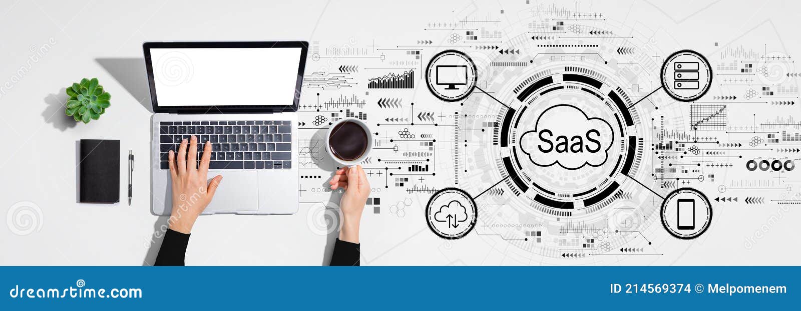 SaaS - Software As a Service Concept with Person Using Laptop Computer ...