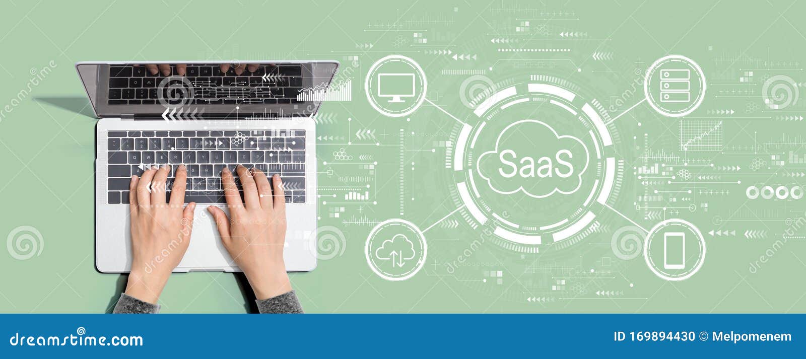 SaaS - Software As a Service Concept with Person Using Laptop Computer ...