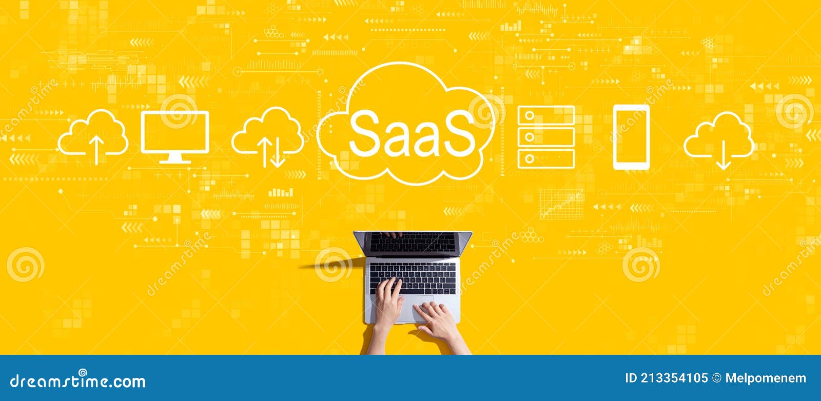 SaaS - Software As a Service Concept with Person Working with Laptop ... SaaS - Software As a Service Concept with Person Working with Laptop ...