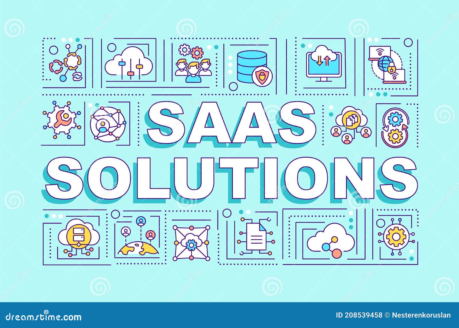 SaaS Solutions Word Concepts Banner Stock Vector - Illustration of ...