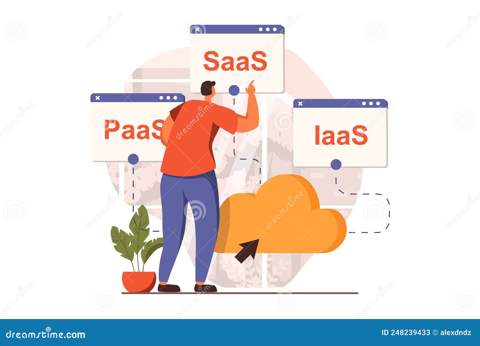SaaS Web Concept in Flat Design. Vector Illustration Stock Vector - Illustration of network ...