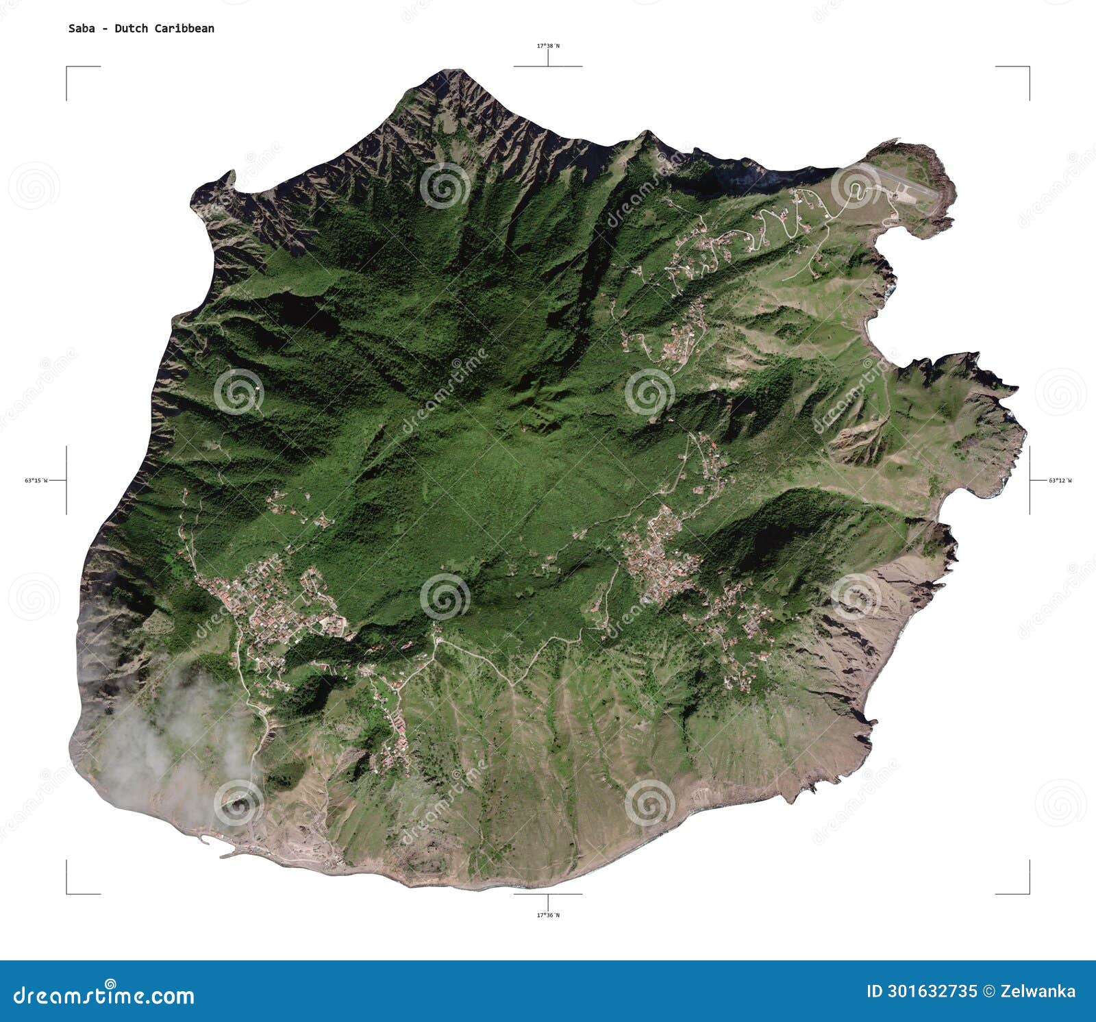 Saba - Dutch Caribbean Shape on White. Low-res Satellite Stock ...