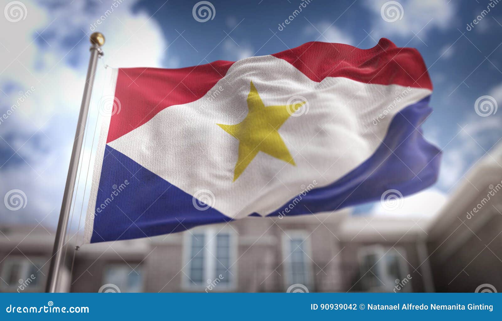 Saba Flag 3D Rendering on Blue Sky Building Background Stock Photo ...