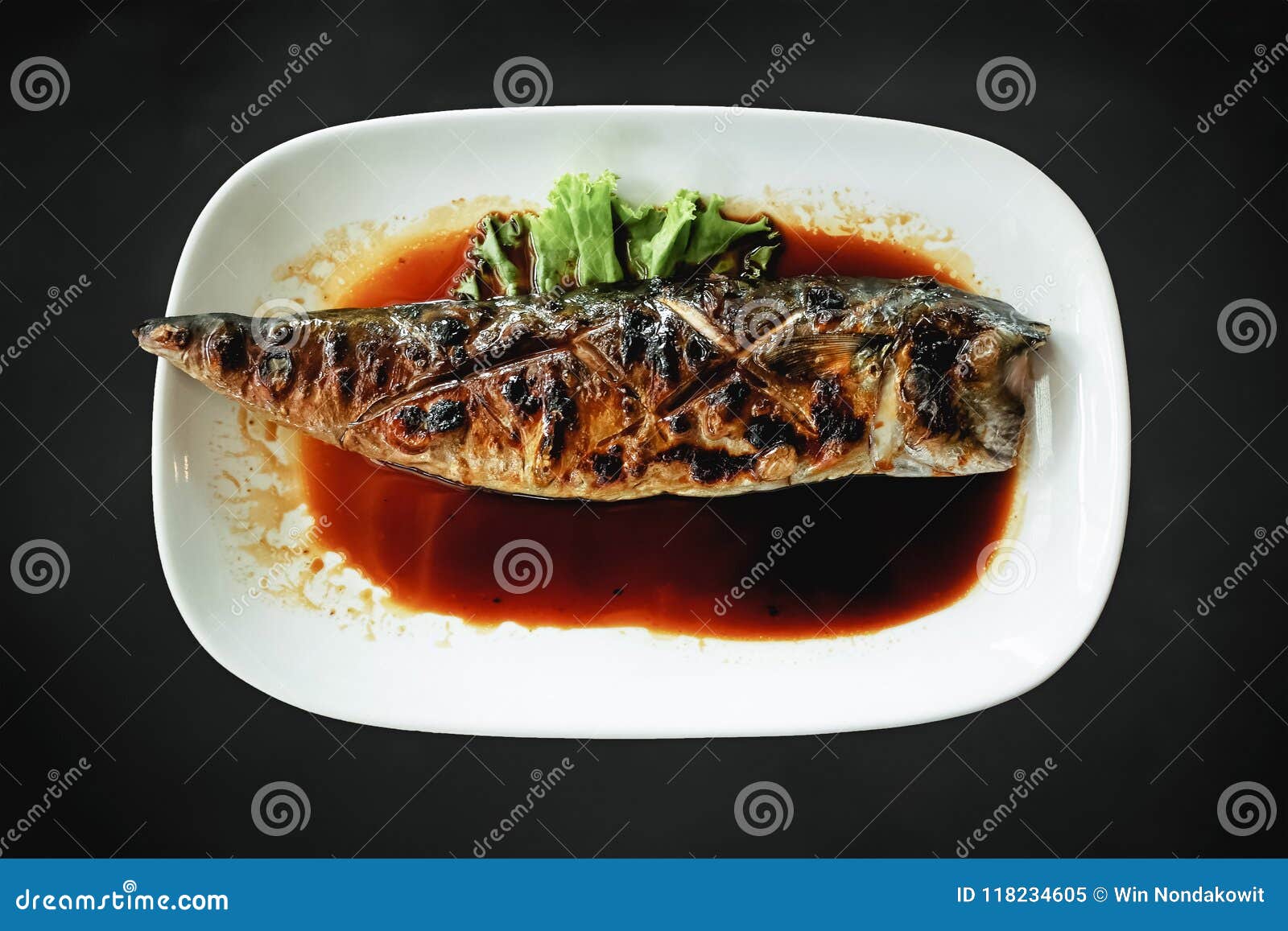 Saba teriyaki on dish stock image. Image of dinner, health - 118234605