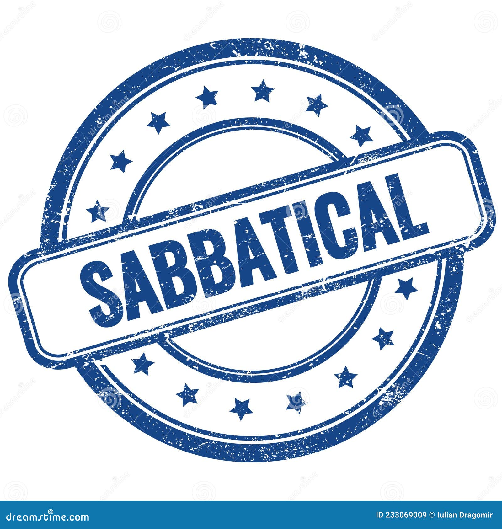 SABBATICAL Text on Blue Grungy Round Rubber Stamp Stock Illustration ...