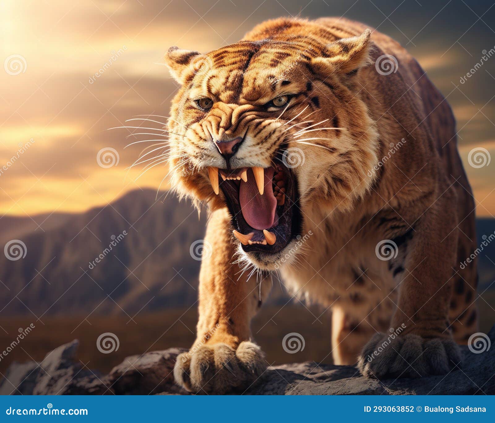 The Saber-tooth Tiger Has a Tooth. Stock Illustration - Illustration of ...