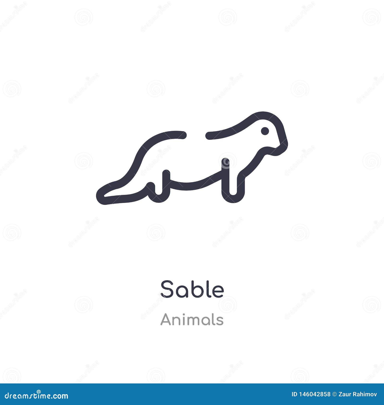 Sable Line Art, Set Of Stylized Seated Sables With Fluffy Tails Cartoon ...