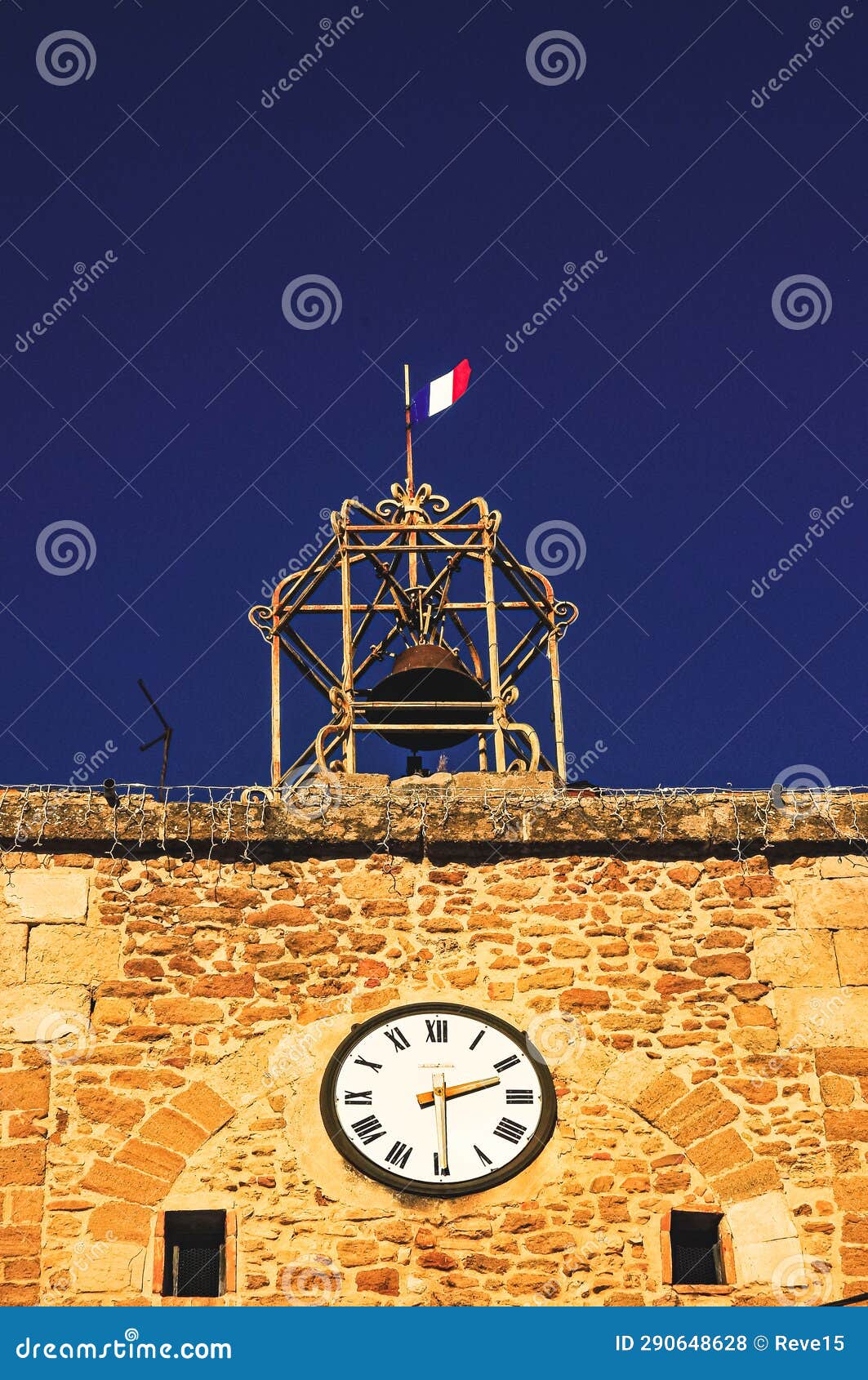 Sablet Bell and Clock Tower with French Flag Stock Photo - Image of ...