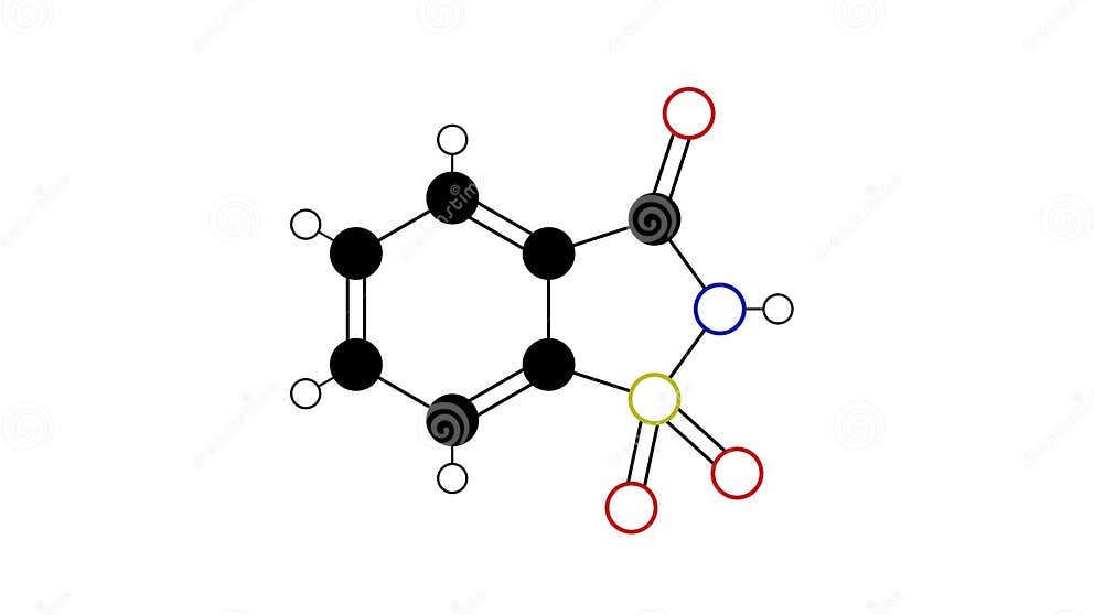 Saccharin Molecule, Structural Chemical Formula, Ball-and-stick Model ...