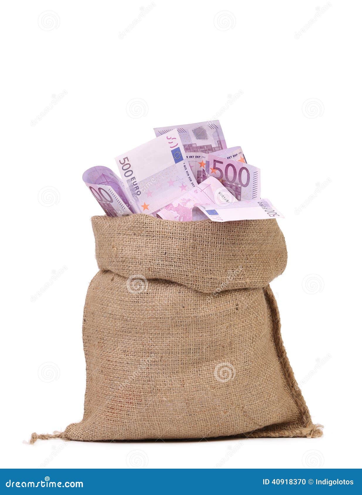 Sacco con le euro fatture fotografia stock. Immagine di soldi - 40918370