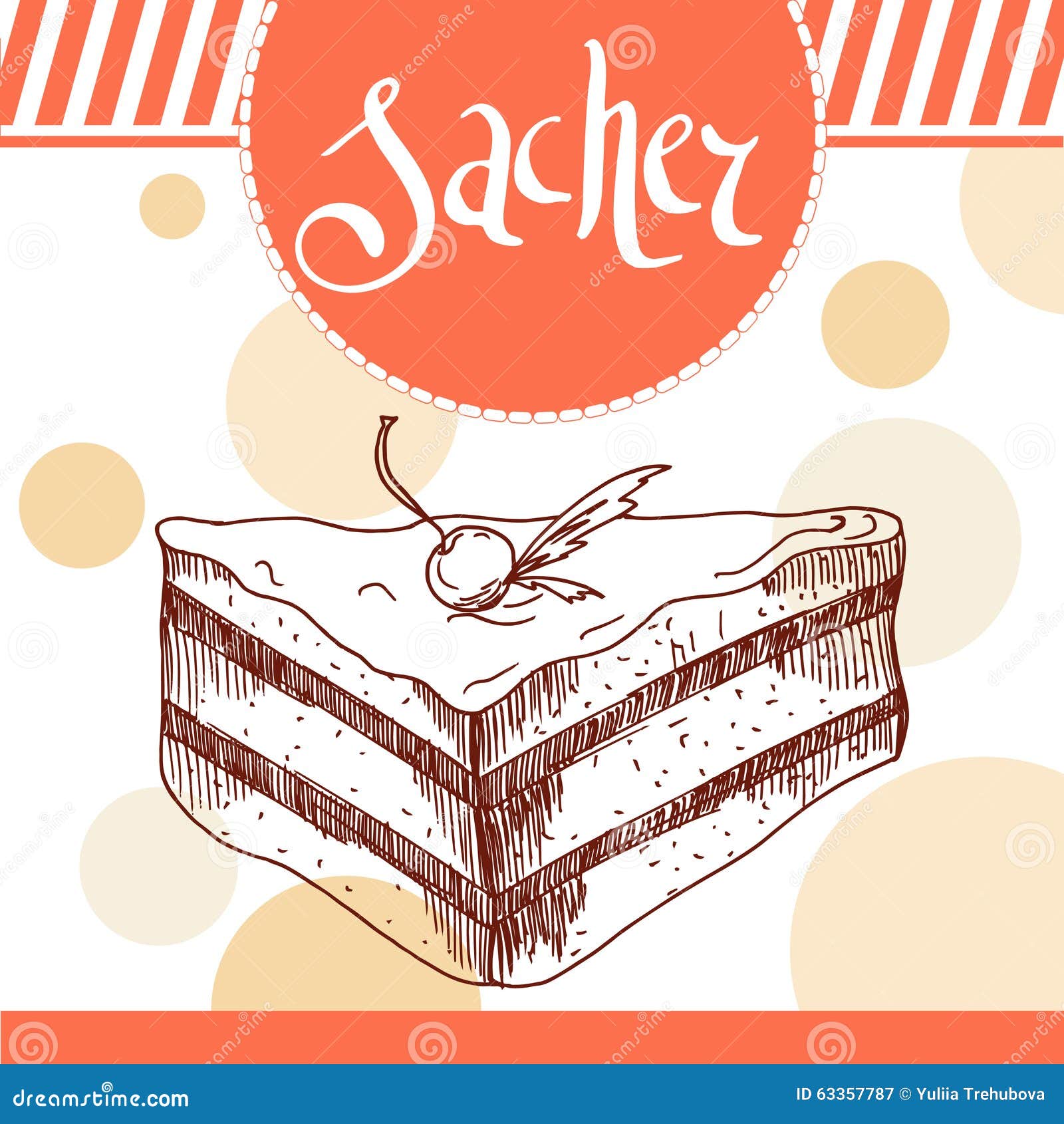 Sacher Vector Illustration. Bakery Design. Beautiful Card with ...