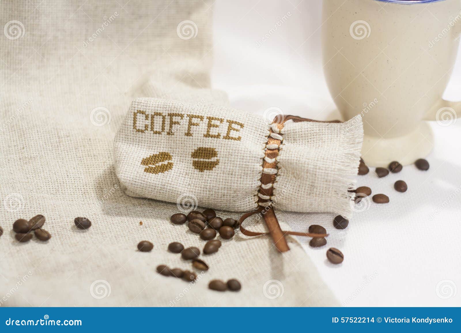 Sachet with Embroidery Stitch with Coffee Beans Stock Photo - Image of ...