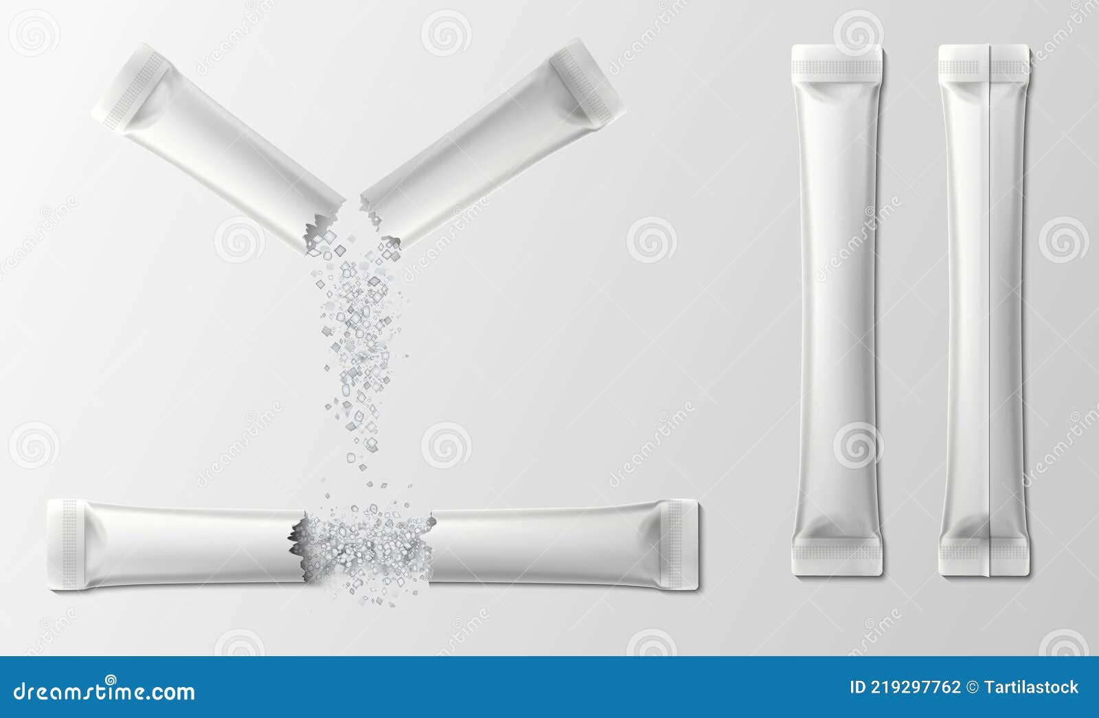 Stick Pack. Blank Sachet Package Mockup For Coffee And Tea Isolated On ...