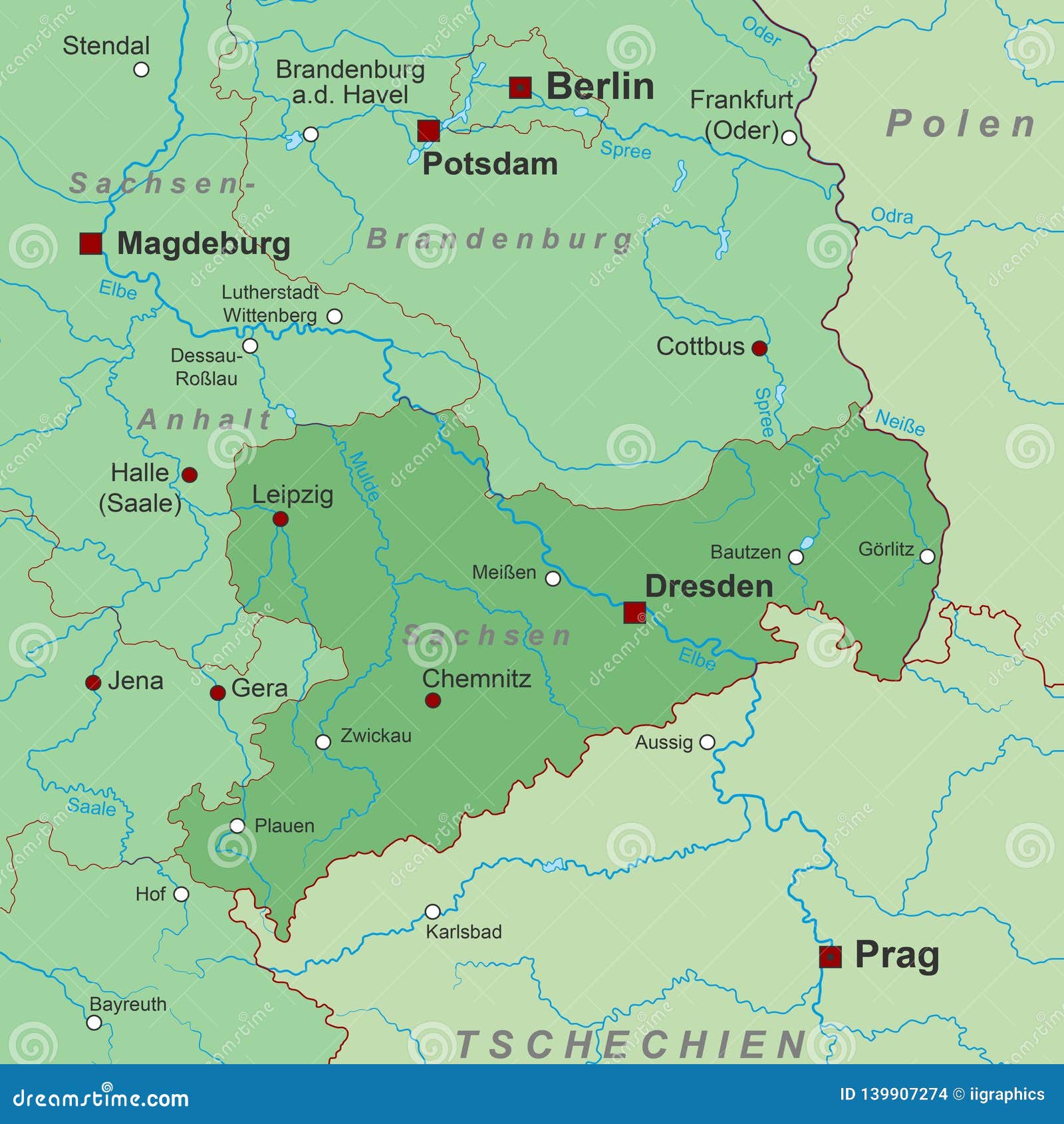 Germany - Map of Germany - `Sachsen` - High Detailed Stock Illustration ...