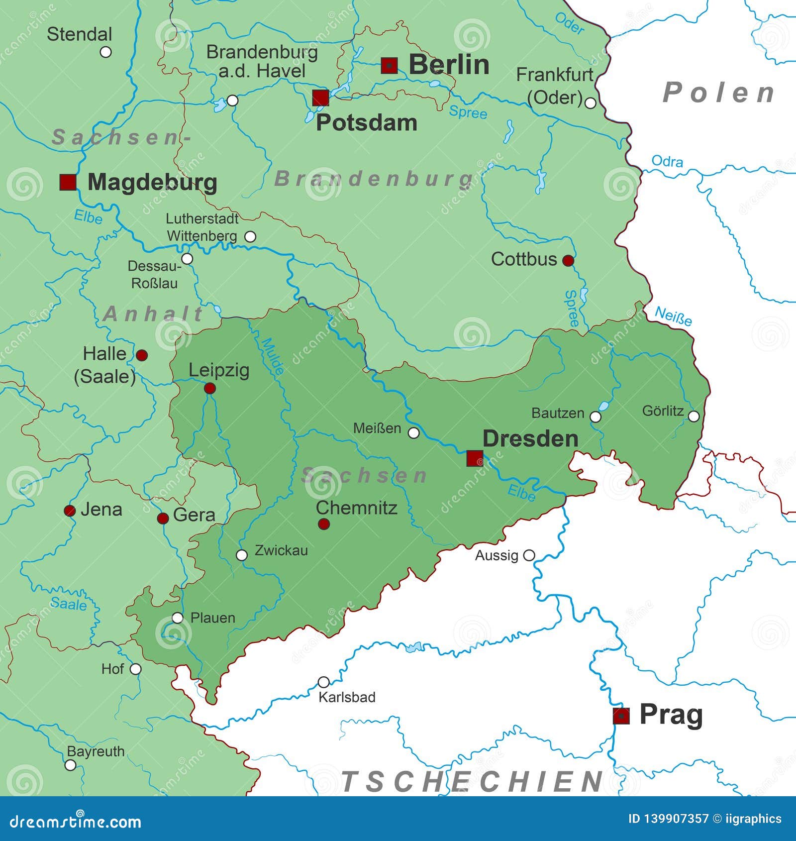 Germany - Map of Germany - `Sachsen` - High Detailed Stock Illustration ...
